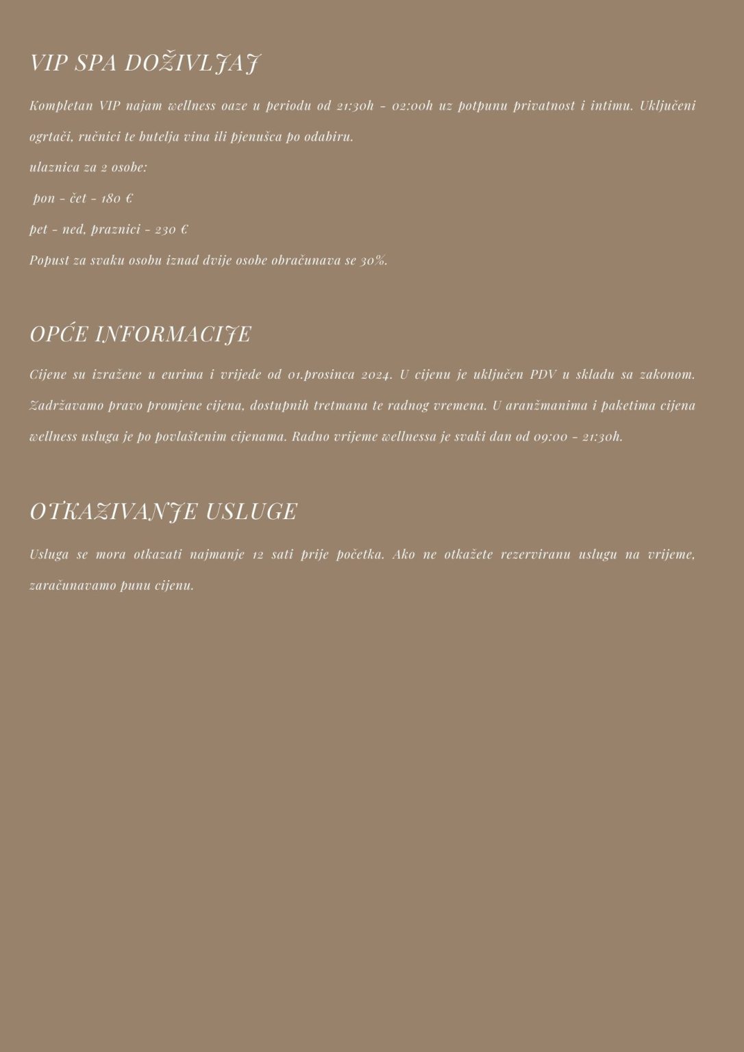 Cjenik wellness usluga – Wellness Hotel Villa Magdalena