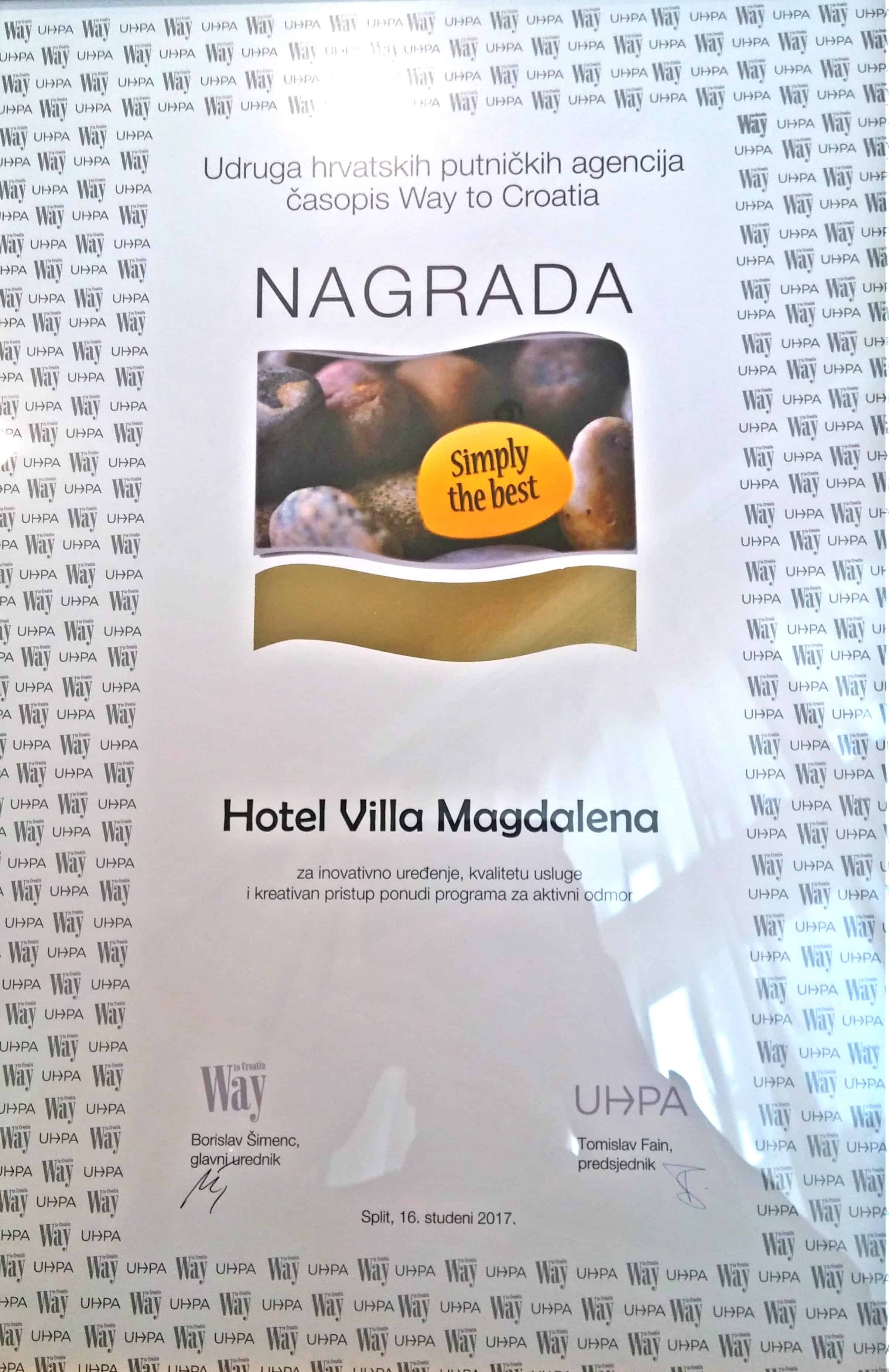 Hotel Villa Magdalena won another award - "Simply the best 2017 ...